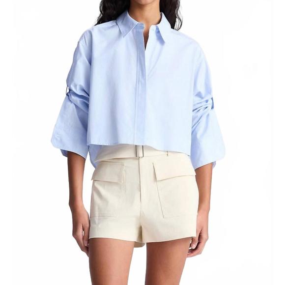 A.L.C. | Tops | New Alc Maude Cropped Cotton Shirt In Bluewhite | Poshmark